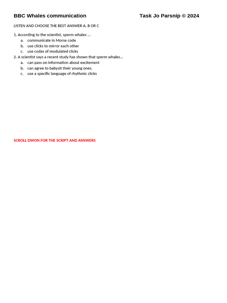 BBC Whales Communication Edited | PDF | Whales