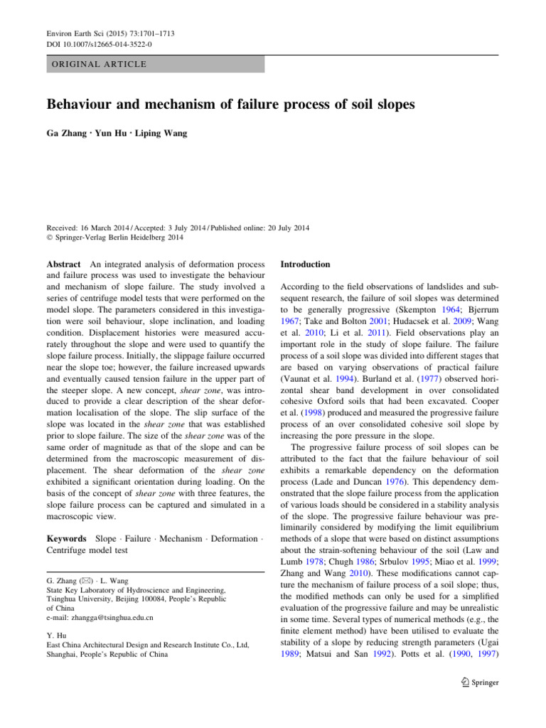 Behaviour and Mechanism of Failure Process of Soil Slopes | PDF ...