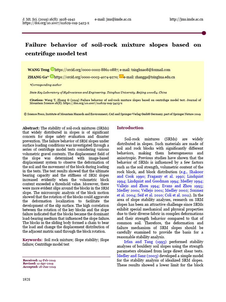 Failure Behavior of Soil-Rock Mixture Slopes Based On Centrifuge Model ...