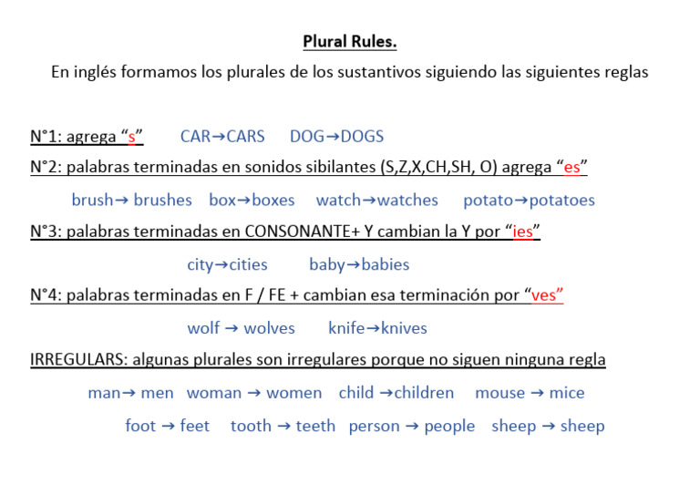 Reglas de Plurales en Inglés | PDF