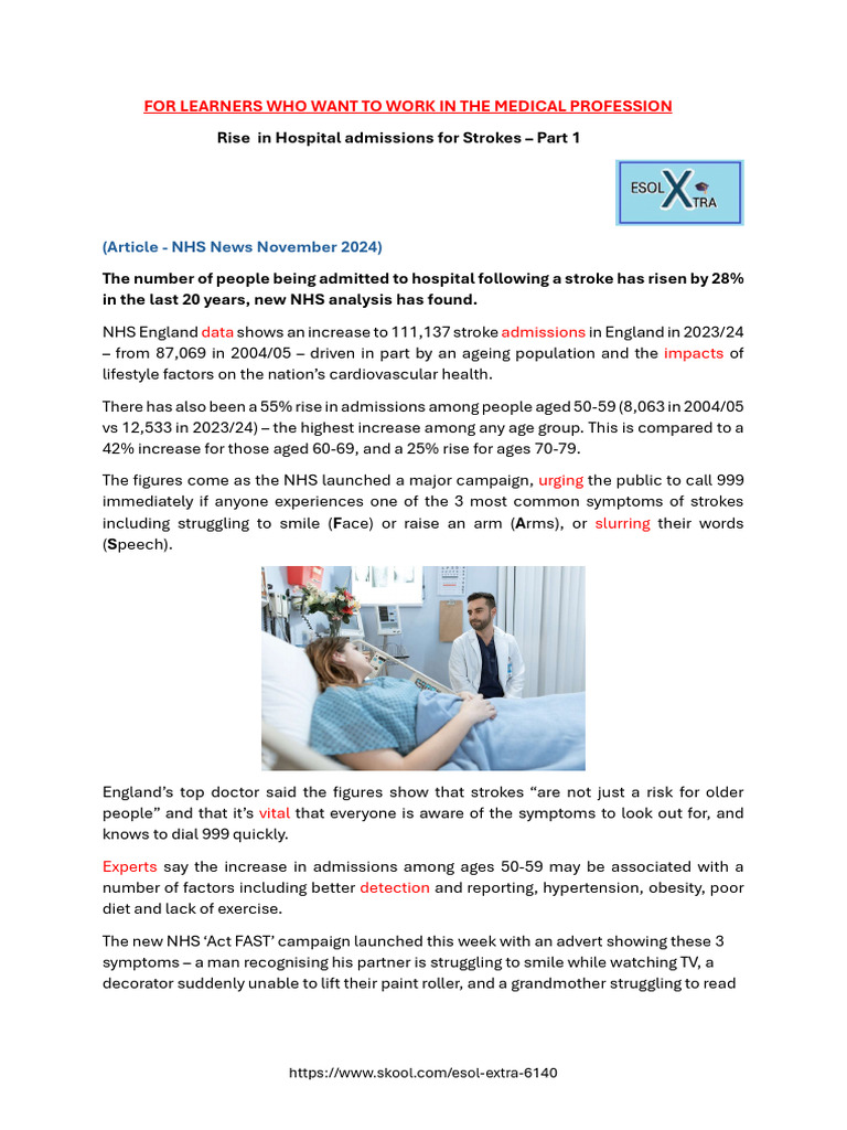 NHS Reading Part 1 - ESOL / English | PDF | Stroke | National Health ...