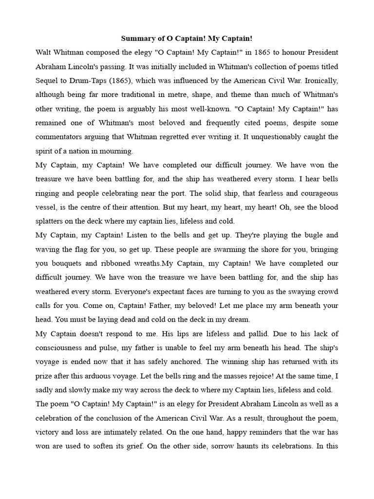 Analysis of Whitman's O Captain! My Captain! | PDF