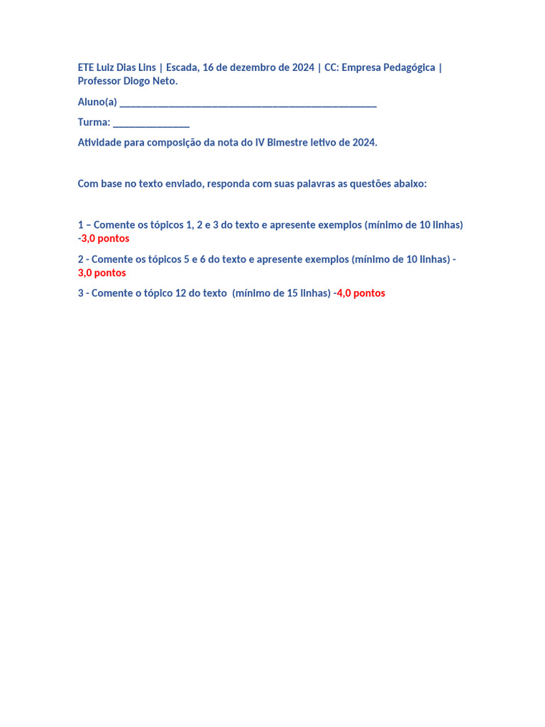 Atividade de 2 Chamada | PDF