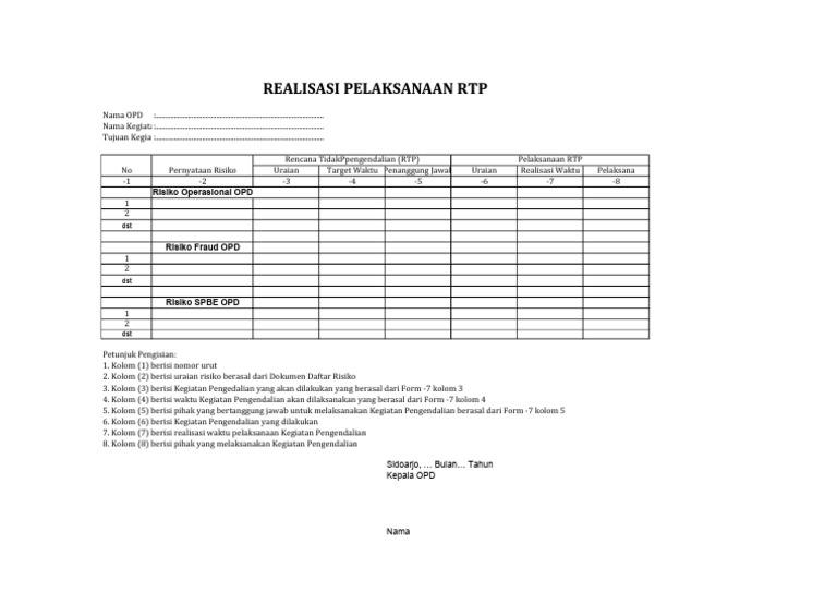 Realisasi Pelaksanaan RTP | PDF