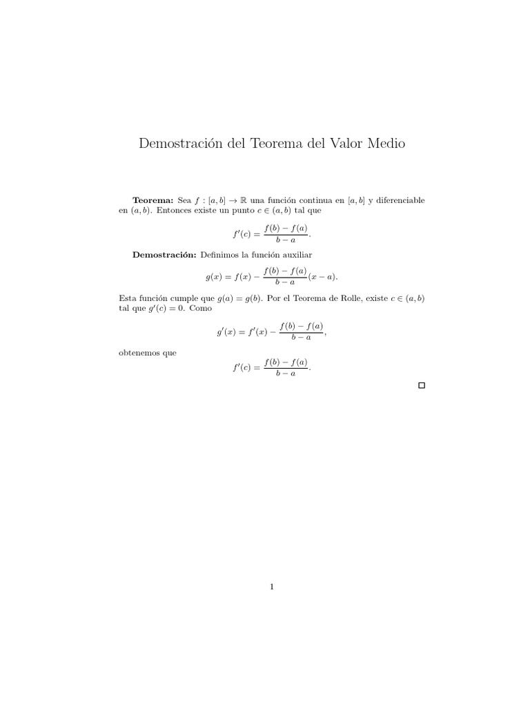Teorema Del Valor Medio | PDF