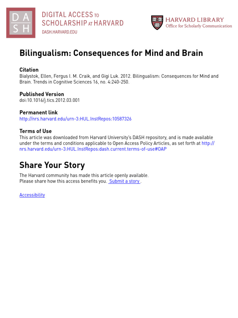 Bilingualism Consequences For Mind and Brain | PDF | Executive Functions | Anterior Cingulate Cortex