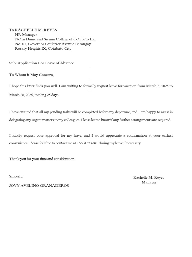 Jovy leave letter | PDF