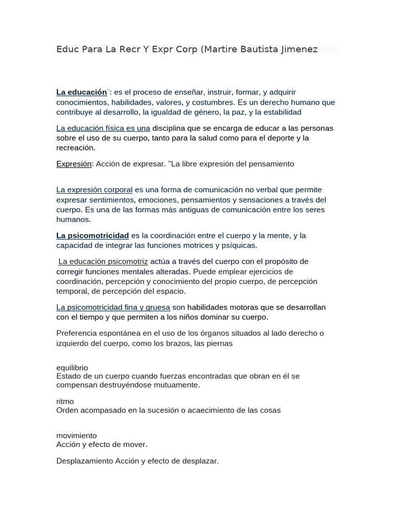 Educ para La Recr Y Expr Corp Tarea 1 | PDF | Aprendizaje | Percepción
