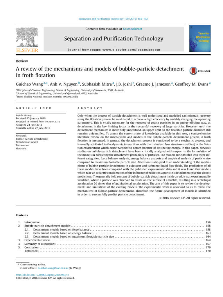A Review of The Mechanisms and Models of Bubble-Particle Detachment in Froth Flotation | PDF ...