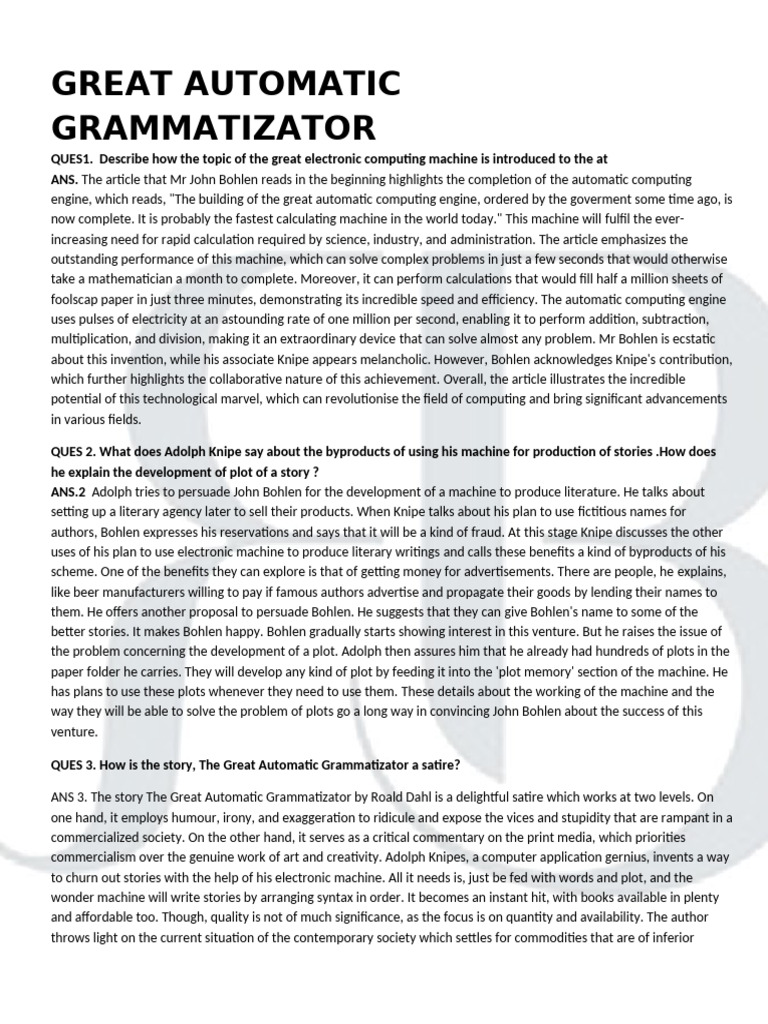 The Great Automatic Grammatizator Analysis | PDF | Thought