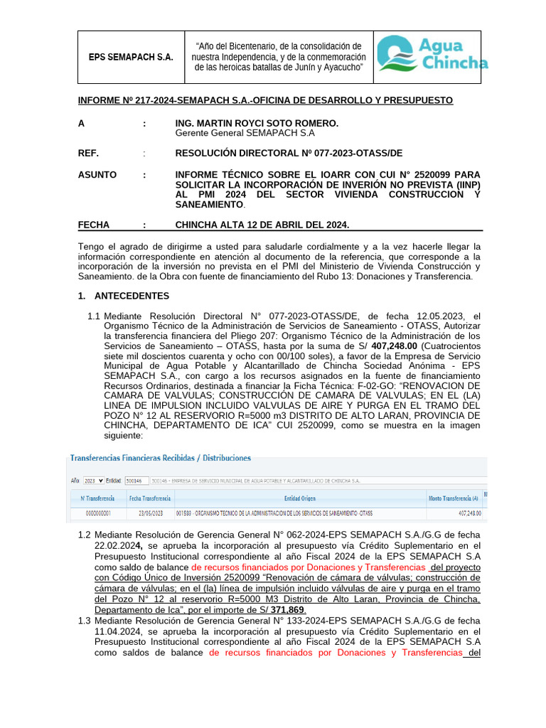 Informe sobre Incorporación de Inversión PMI 2024 | PDF | Presupuesto