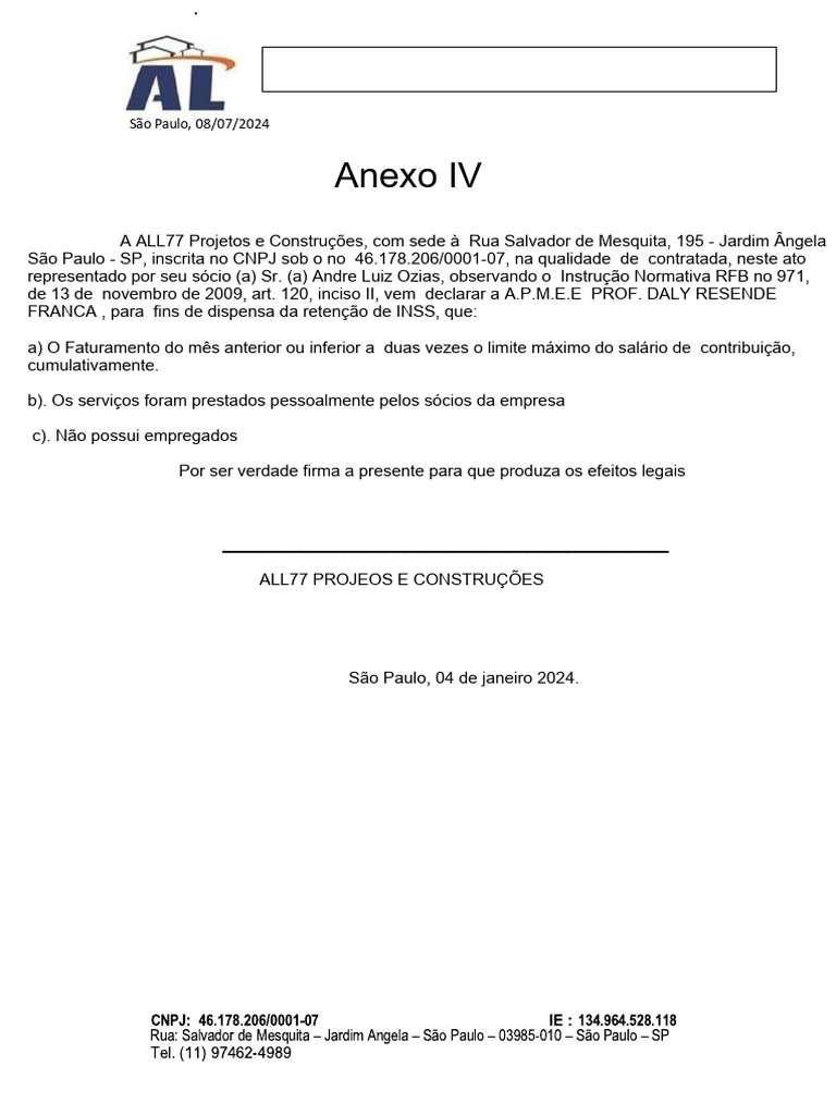 DECLARACAO AL77 ANEXO IV NF 00000033 | PDF