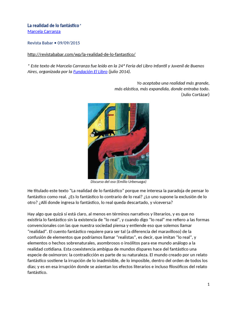 La realidad en lo fantástico | PDF | Fantasía | Literatura de fantasía