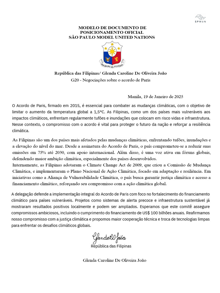 Modelo de Documento de Posicionamento Oficial (DPO) - SPMUN-1.Pdf - 20250117 - 112733 - 0000 | PDF