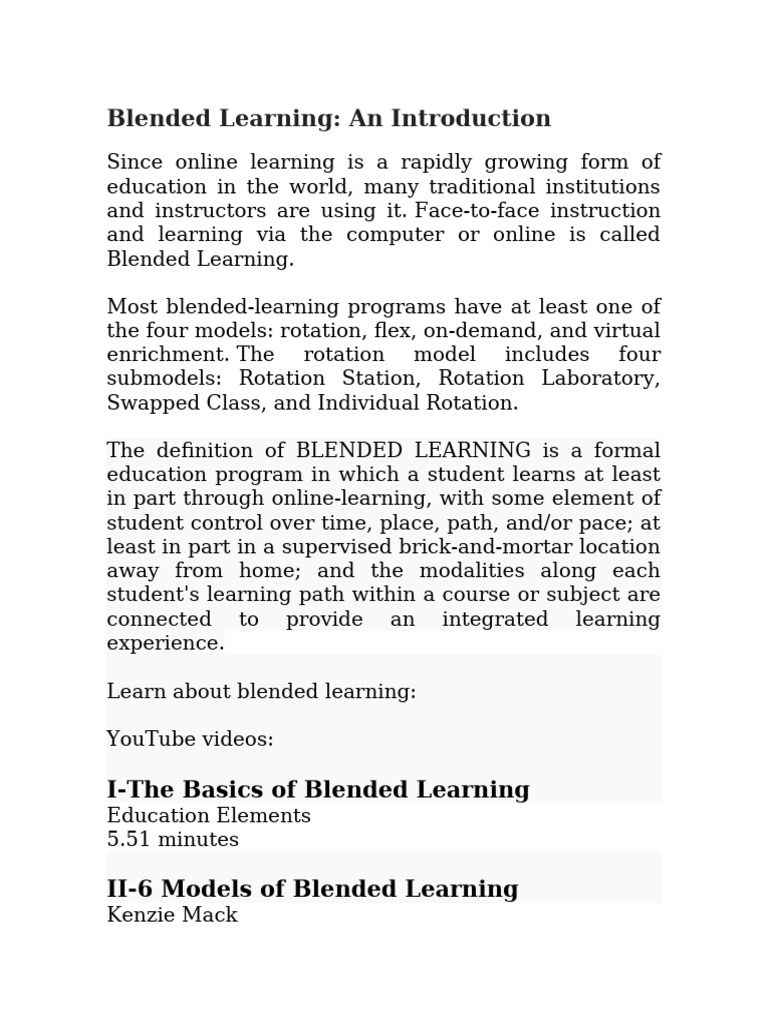Understanding Blended Learning Models Pdf