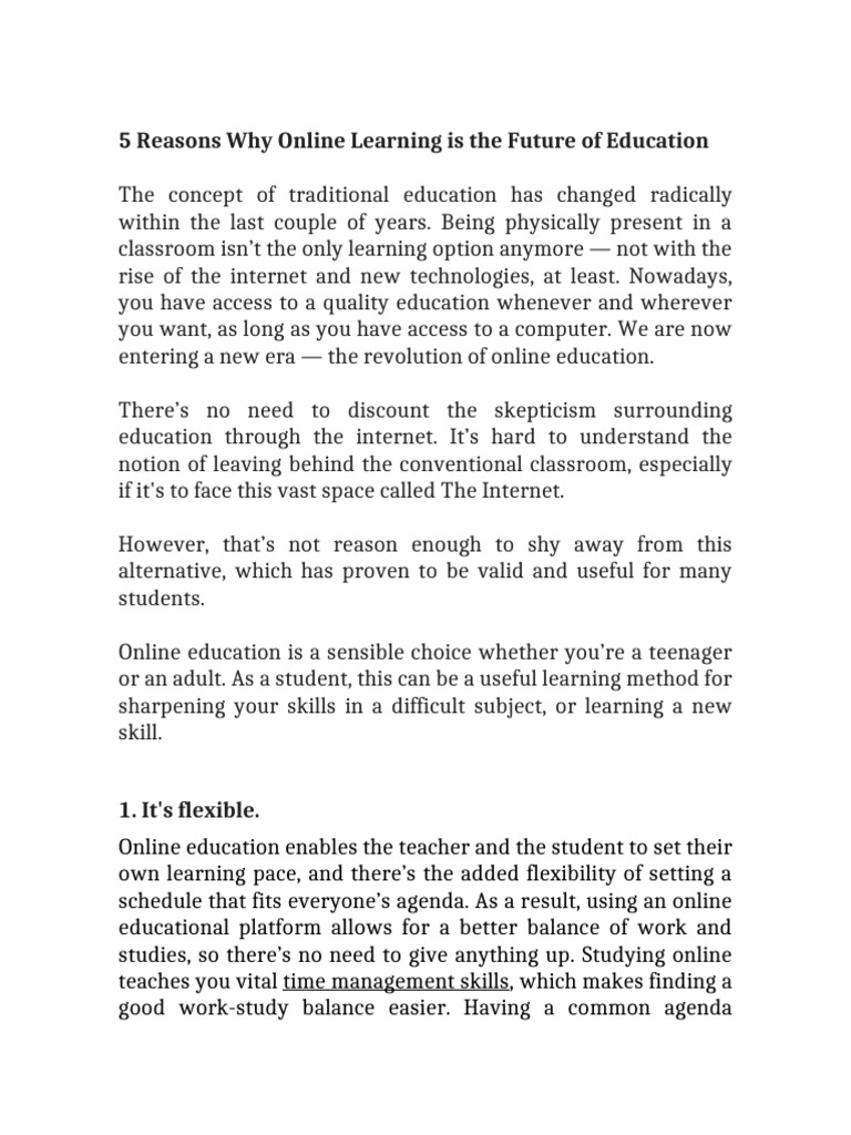 5 Reasons Why Online Learning Is The Future of Education | PDF ...