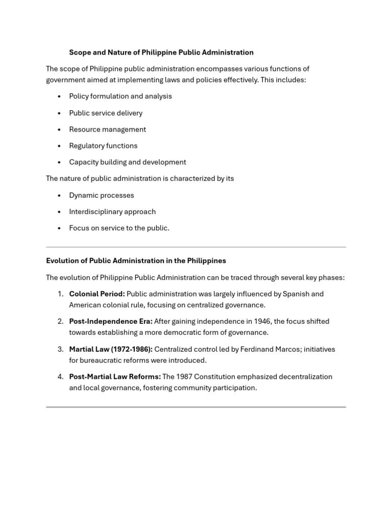 Scope and Nature of Philippine Public Administration | PDF | Governance | Bureaucracy