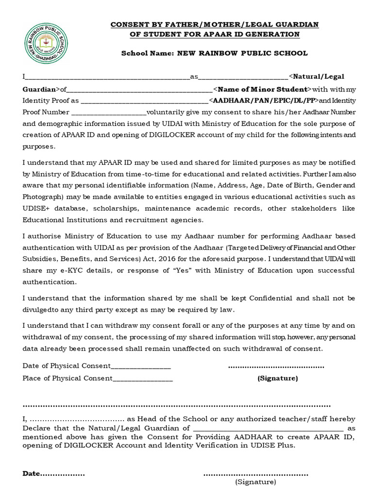 Apaar Consent Form | PDF | Access Control | Authentication