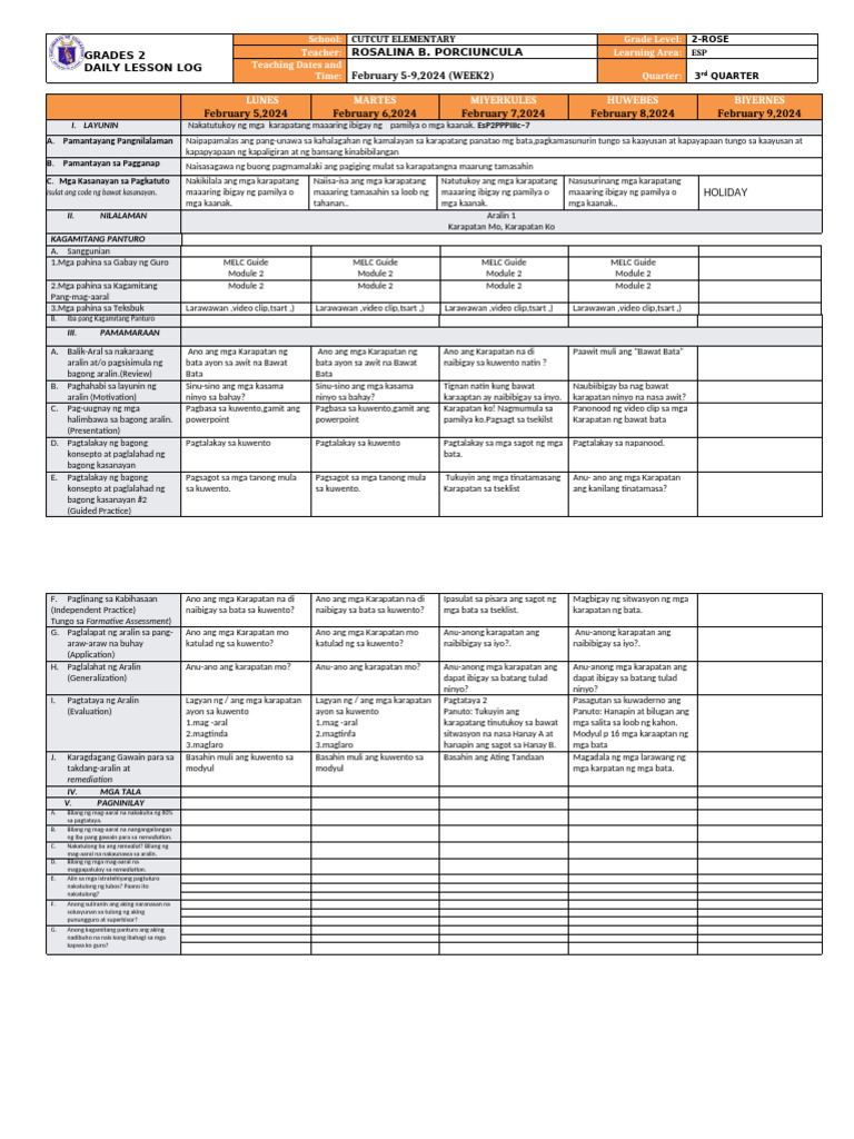 DLL - ALL-SUBJECTS-2 - Q3-Week-2 2024 | PDF