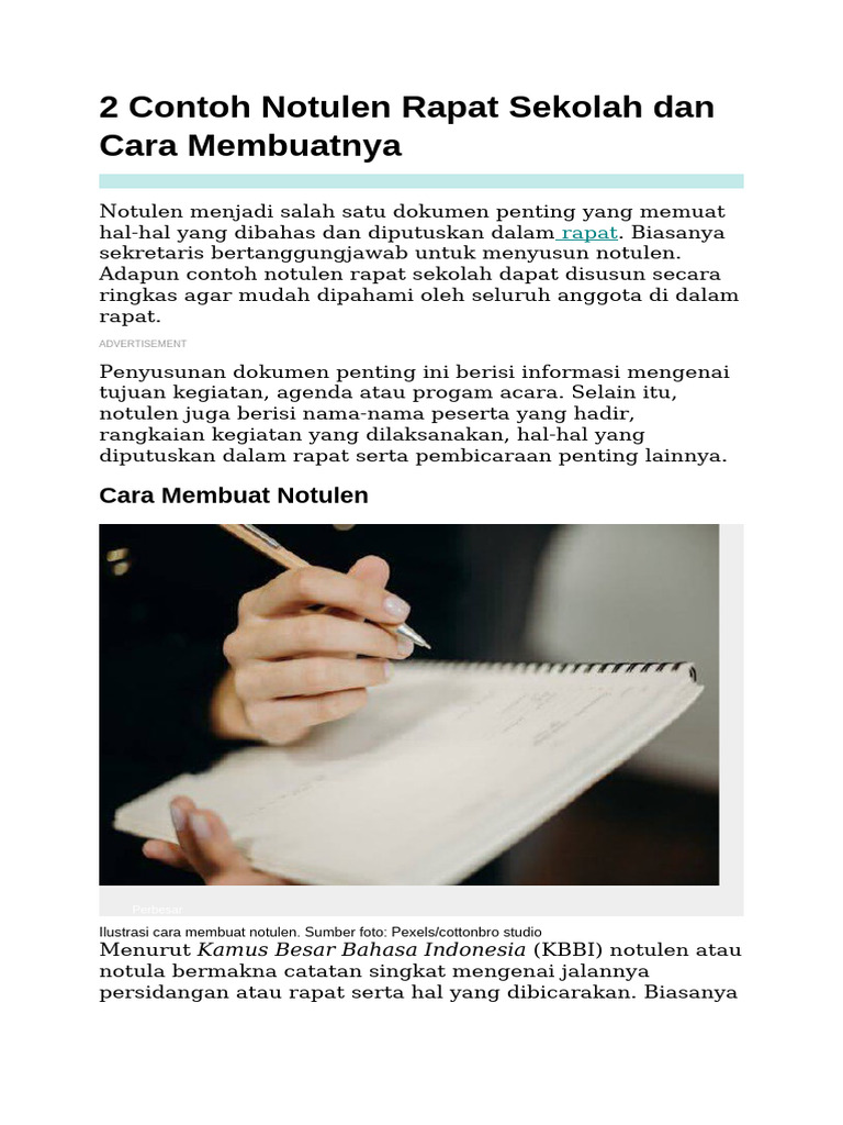 2 Contoh Notulen Rapat Sekolah Dan Cara Membuatnya | PDF