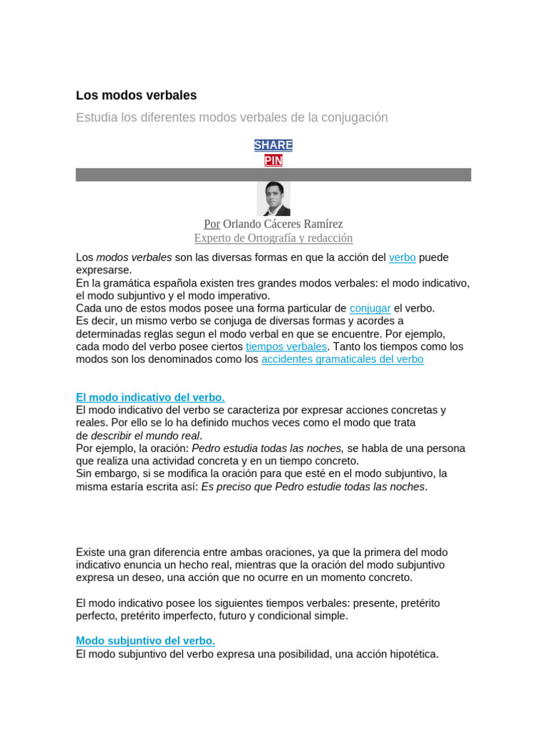 Los Modos Verbales | PDF | Verbo | Conjugación gramatical