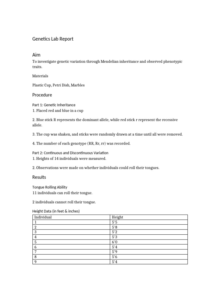 Genetics Lab Report[1] | PDF | Dominance (Genetics) | Genetic Diversity