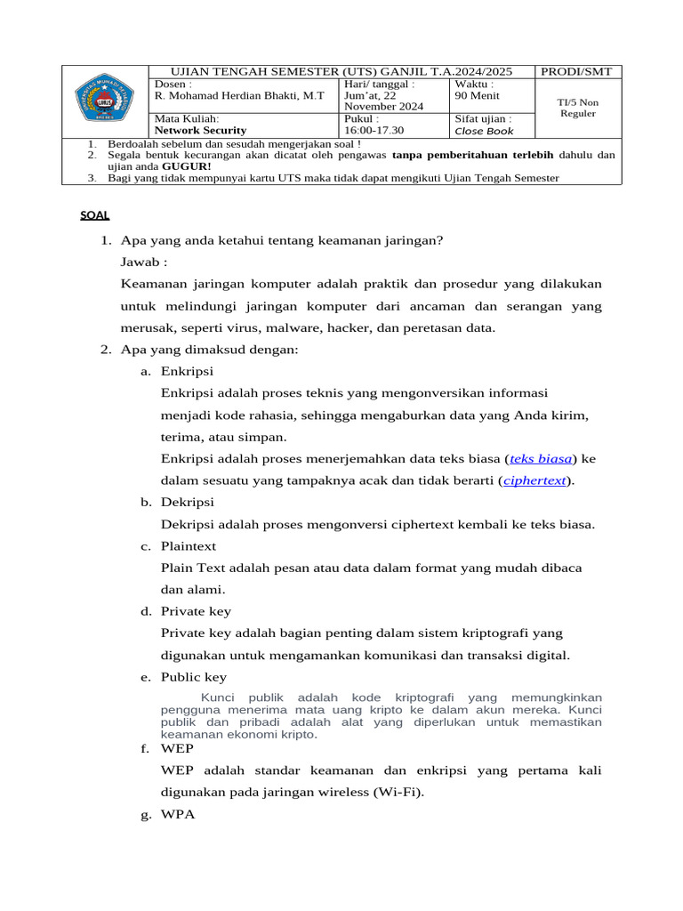 UTS Network Security TI 5 C | PDF