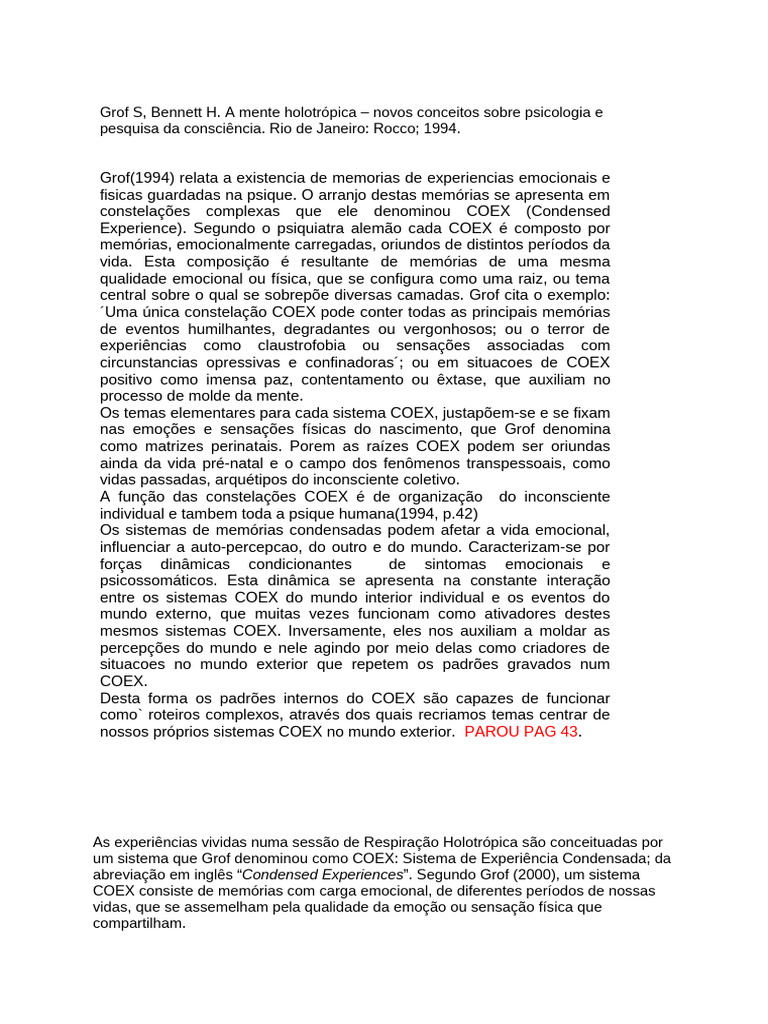 Resumo Grof Coex | PDF | Emoções | Mente inconsciente