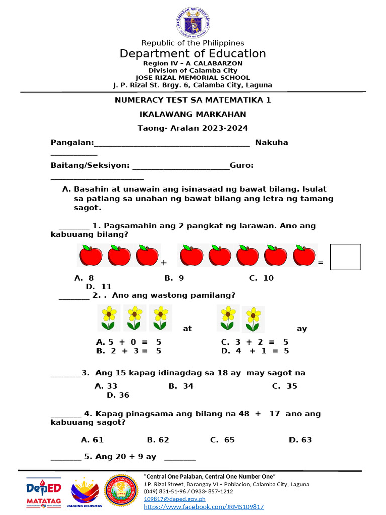 Q2-Numeracy Test | PDF