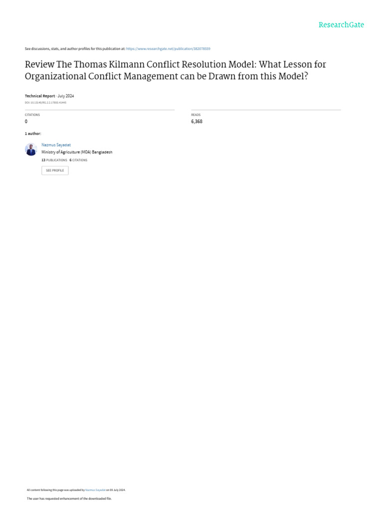 Review The Thomas Kilmann Con Ict Resolution Model: What Lesson For ...