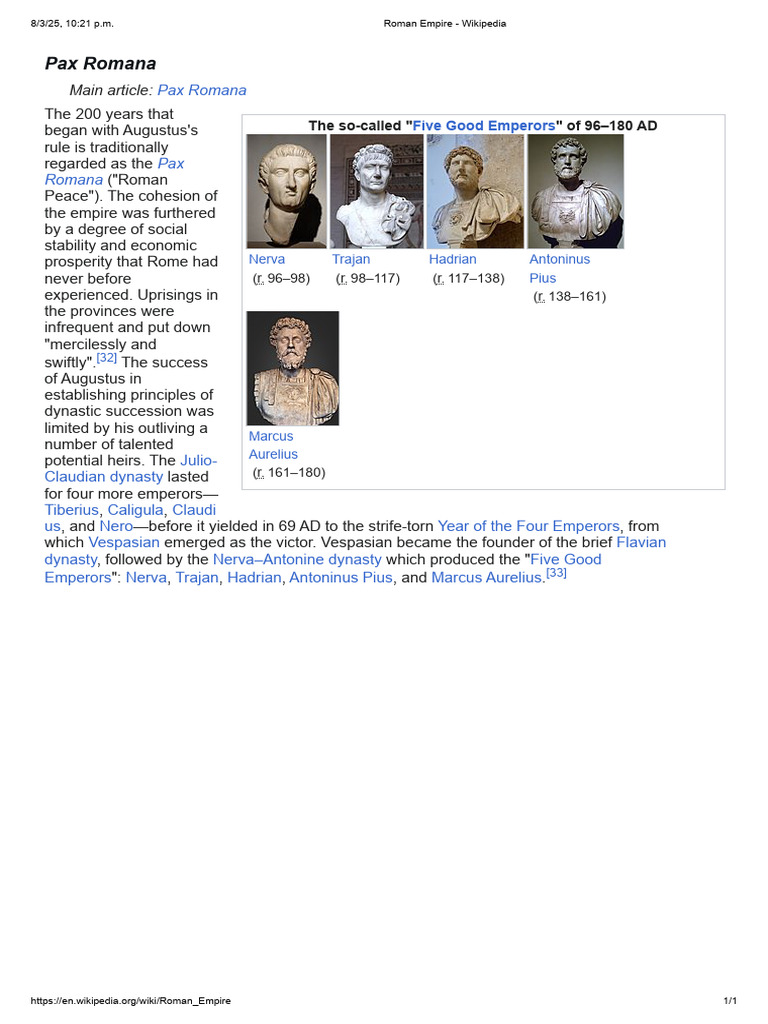 Roman Empire - Pax Romana | PDF