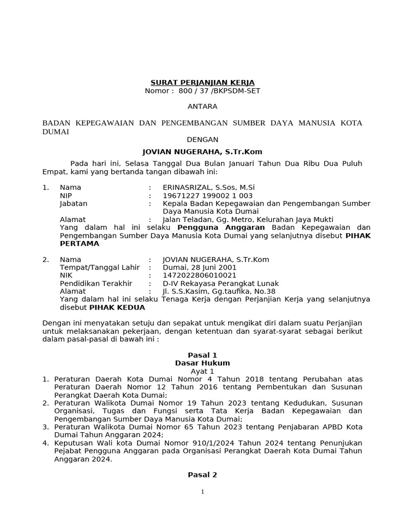 Draft SPK TKPK 2025 DLH | PDF