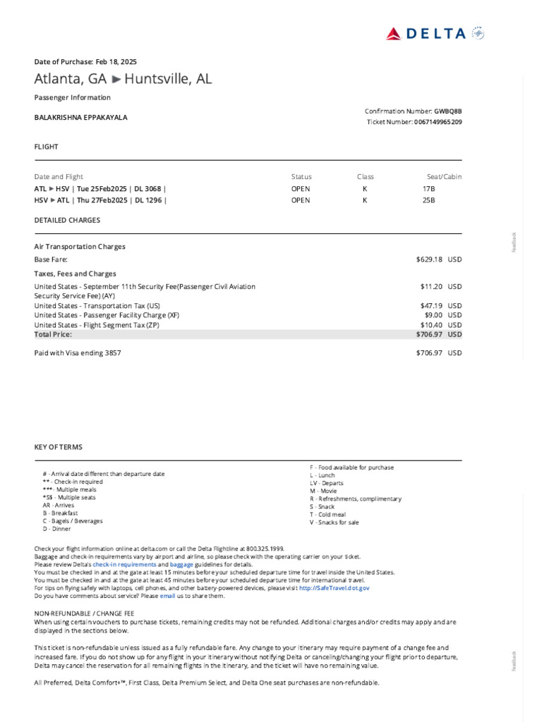 Receipts - Delta Air Lines | PDF | Delta Air Lines