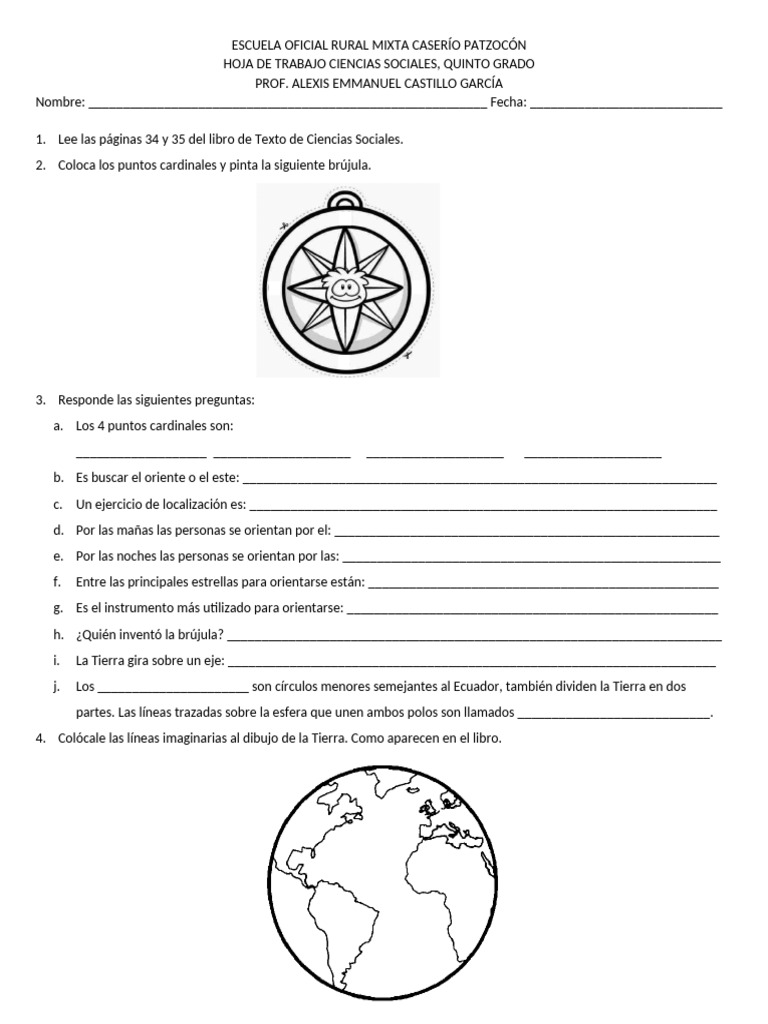 Actividades sobre Puntos Cardinales | PDF