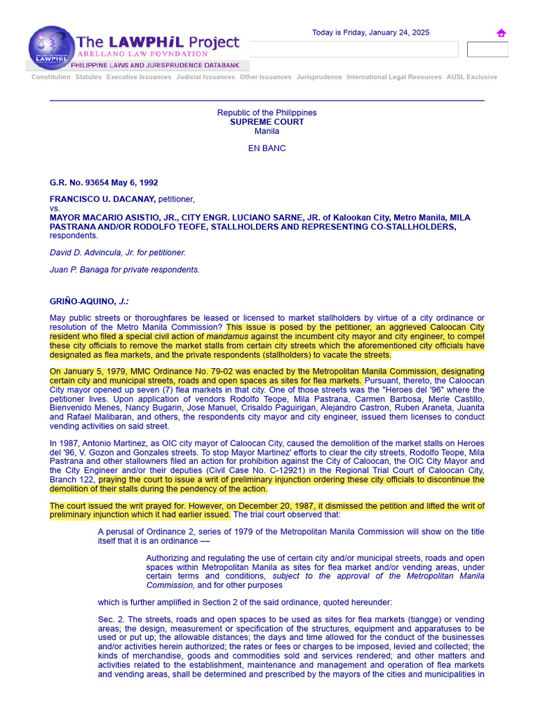 G.R. No. 93654 Dacanay Vs Asistio | PDF | Lawsuit | Justice