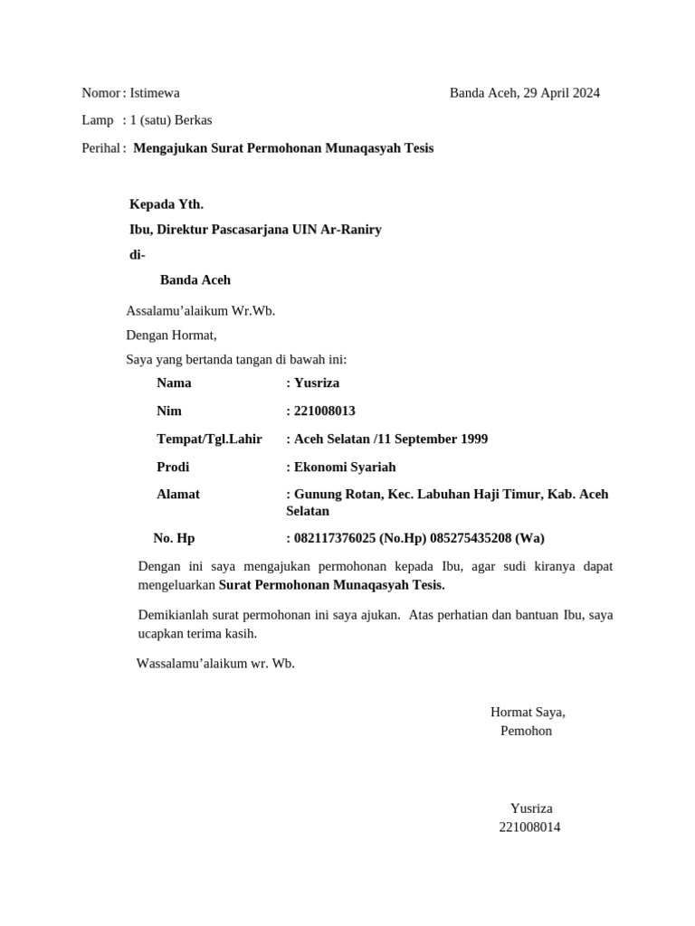 Surat permohonan seminar hasil tesis (1) | PDF