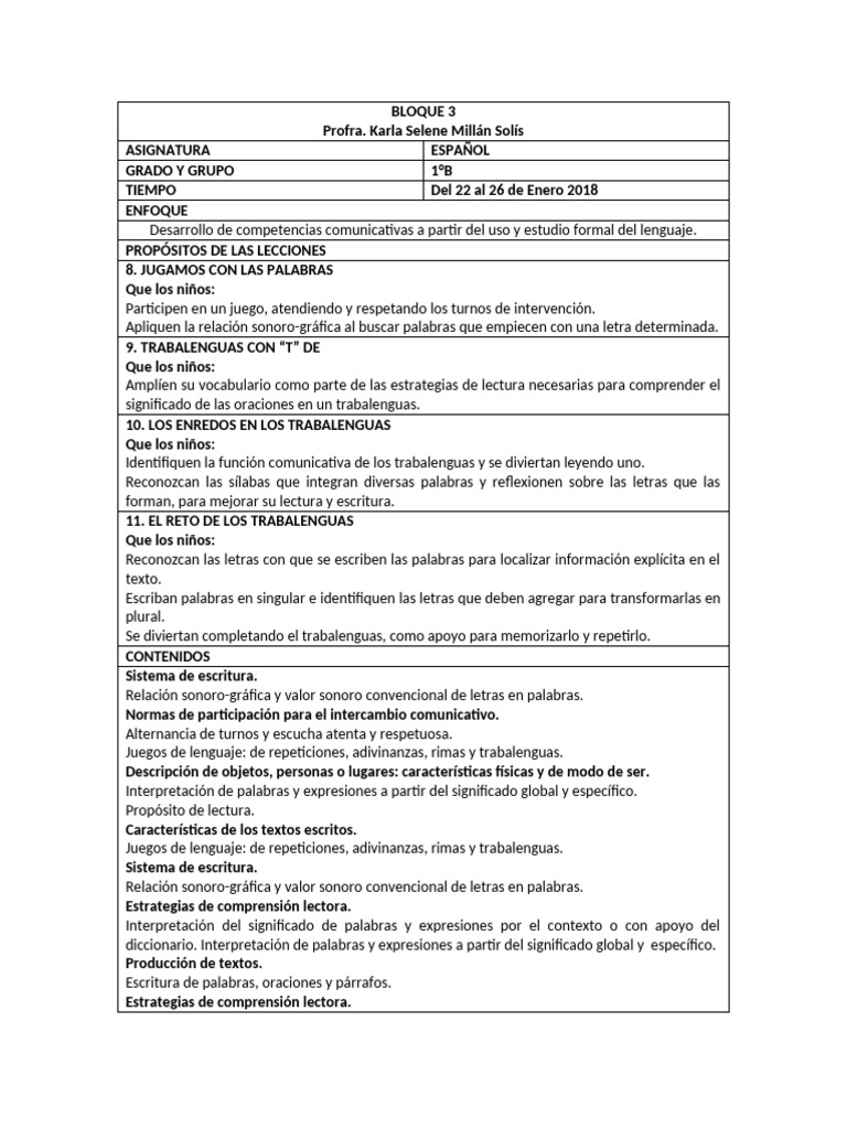 Actividades de Español para 1°B: Trabajando con Palabras | PDF ...