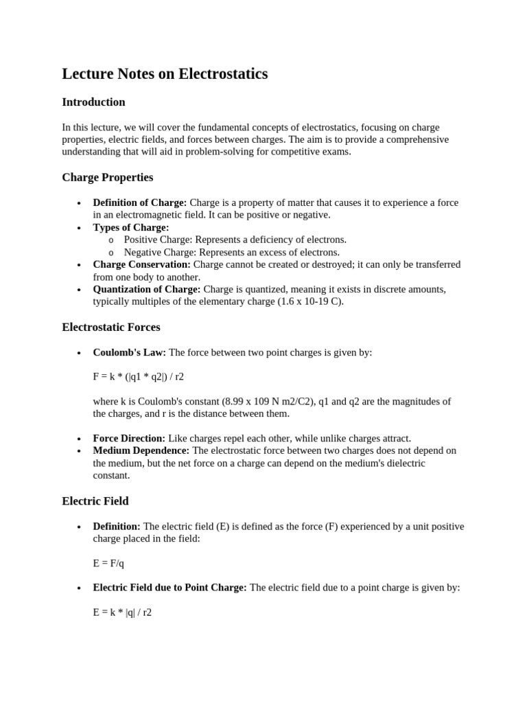 Lecture Notes On Electrostatics | PDF | Electric Charge | Electric Field