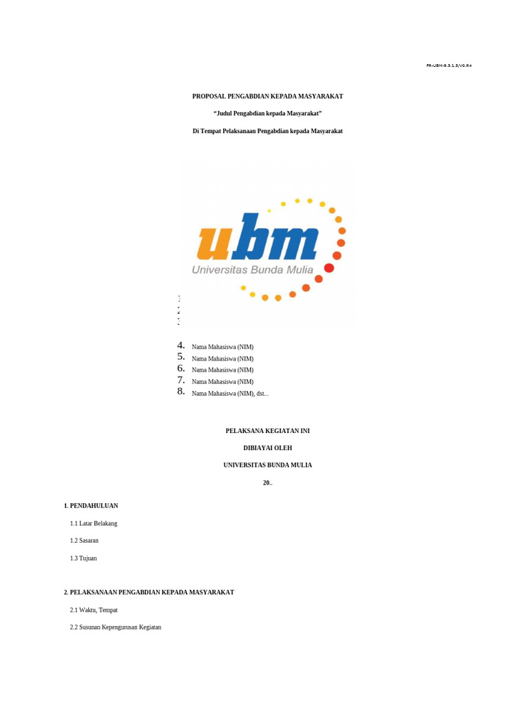 FR-UBM-9.3.1.3 V0.R4 Template Proposal Pengabdian Kepada Masyarakat | PDF
