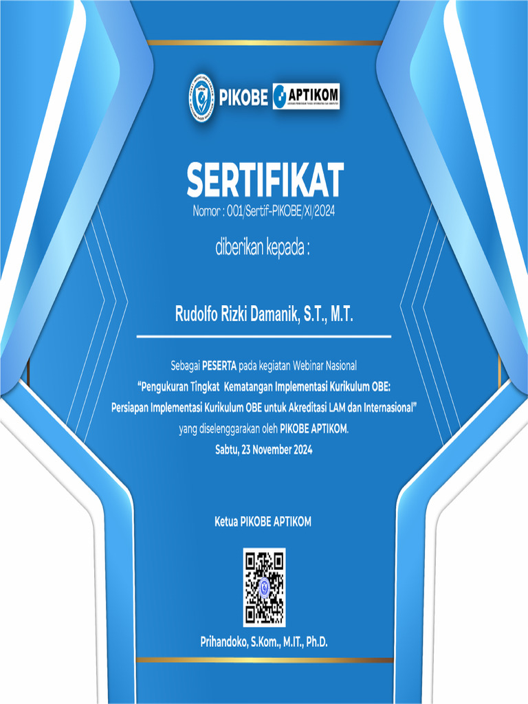 078-ST.FTD.01.01-IX-2024 Sertifikat PIK OBE [Rudolfo Rizki Damanik] | PDF
