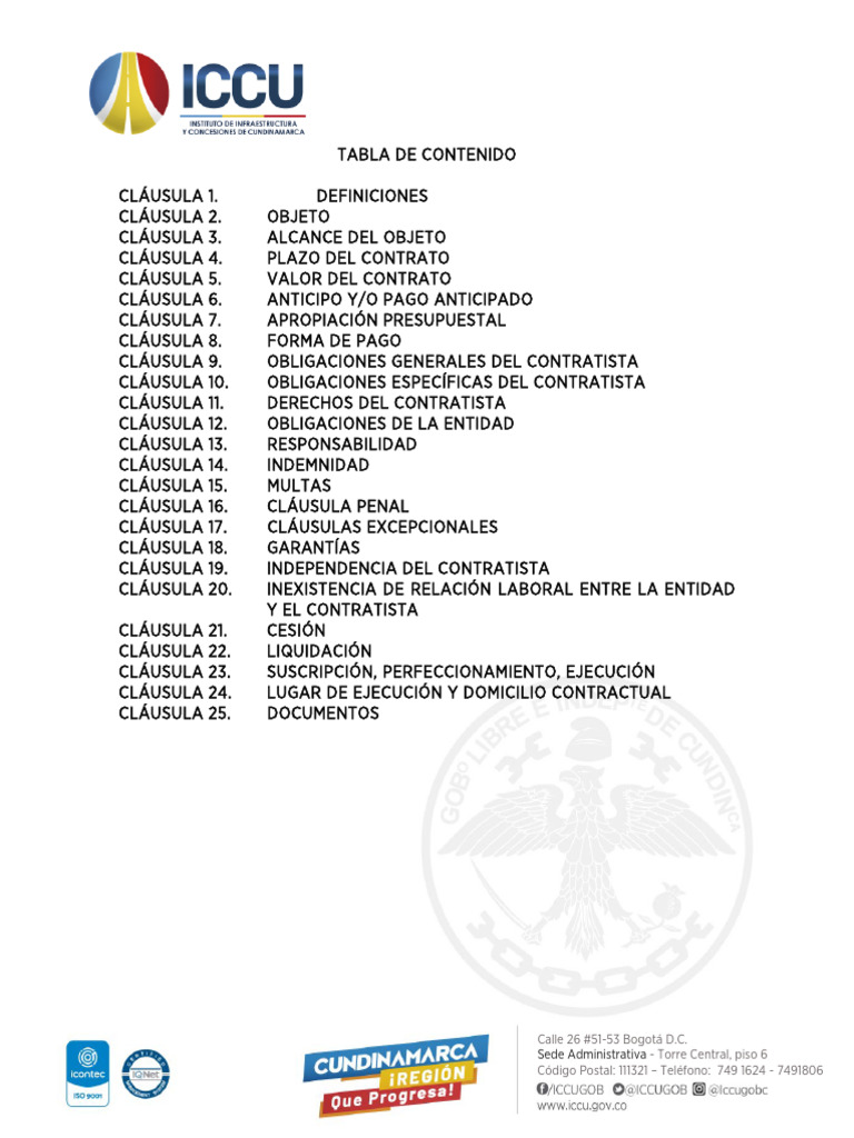 Clausulado Contrato ICCU-1025 de 2023 | PDF