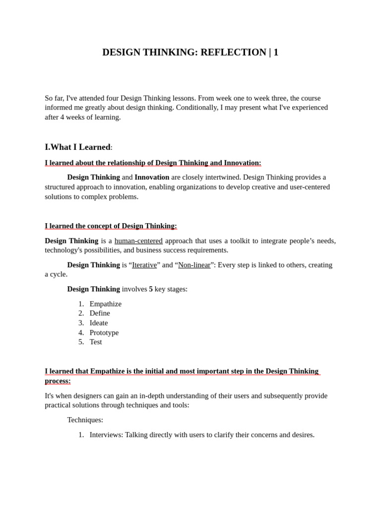 Design Thinking Course Insights and Reflections | PDF | Design Thinking ...