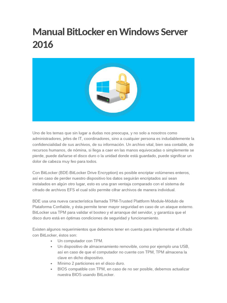Lab7 - Manual BitLocker en Windows Server 2016 | PDF | Arranque | Microsoft Windows