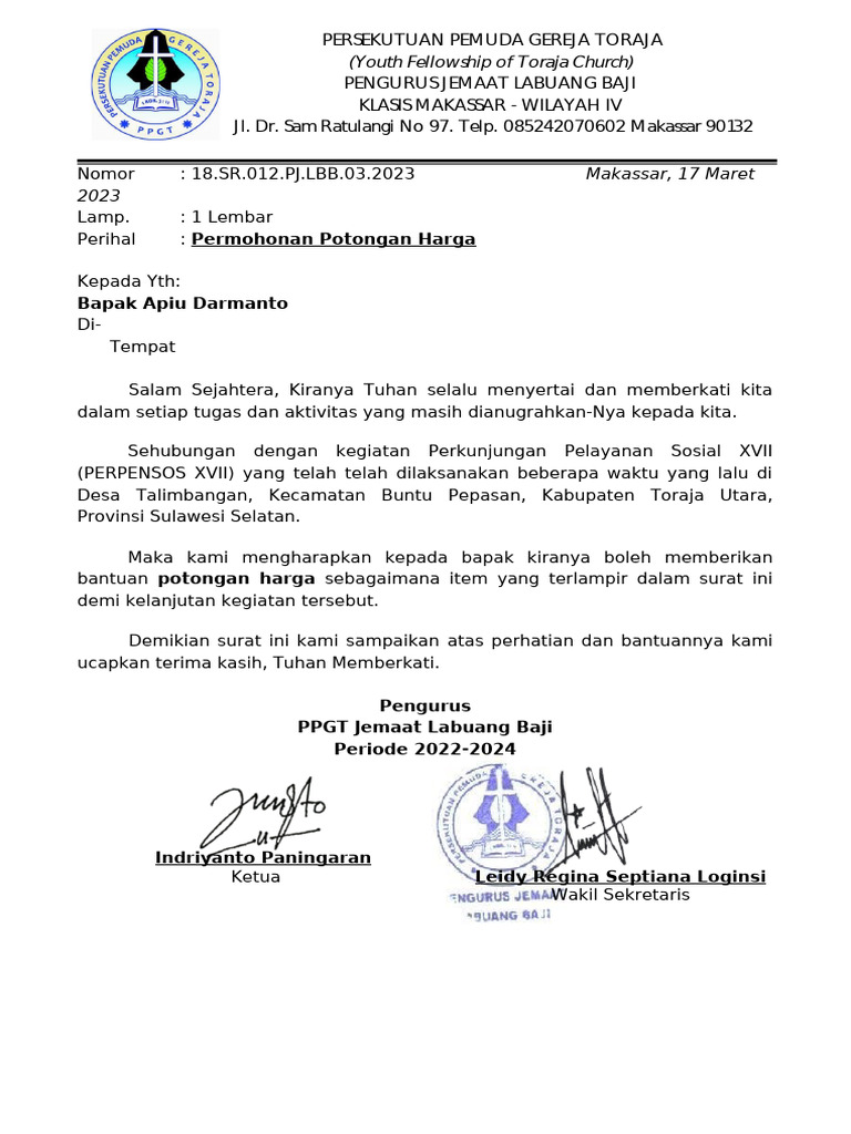Permohonan Potongan Harga PERPENSOS XVII | PDF