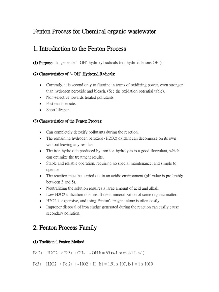 Fenton Process for Chemical Organic Wastewater | PDF | Hydrogen ...