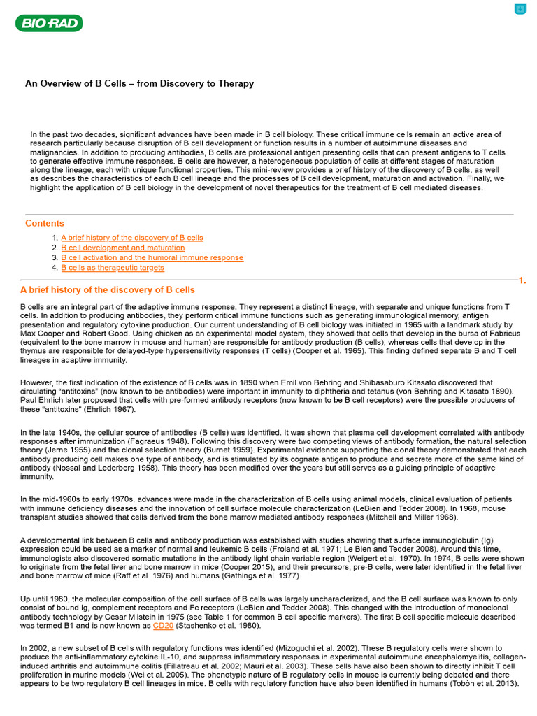 B Cells Mini-Review - Bio-Rad | PDF | B Cell | Antibody