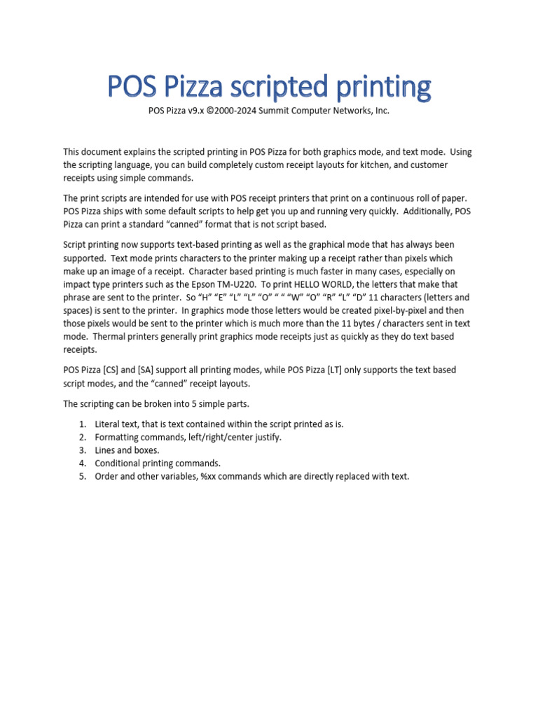 POS Pizza Custom Receipt Script Codes | PDF | Printer (Computing ...