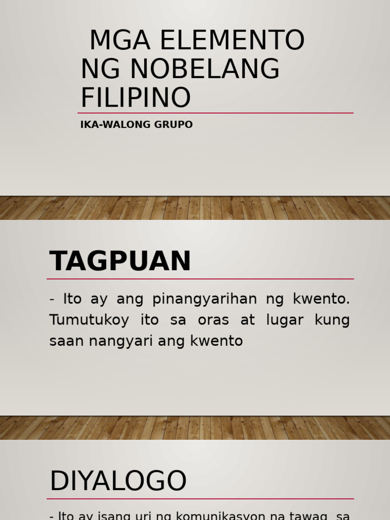 Mga Elemento NG Nobelanf Filipino Report | PDF