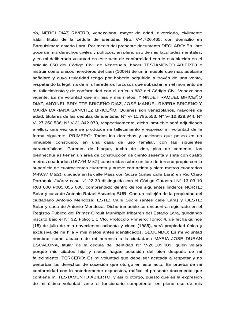 MODELO DE TESTAMENTO | PDF