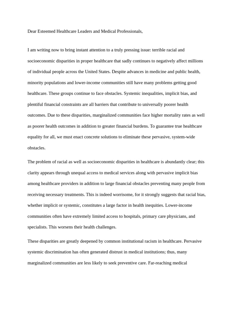 First Draft Researched Open Letter-1 | PDF | Health Equity | Health Care